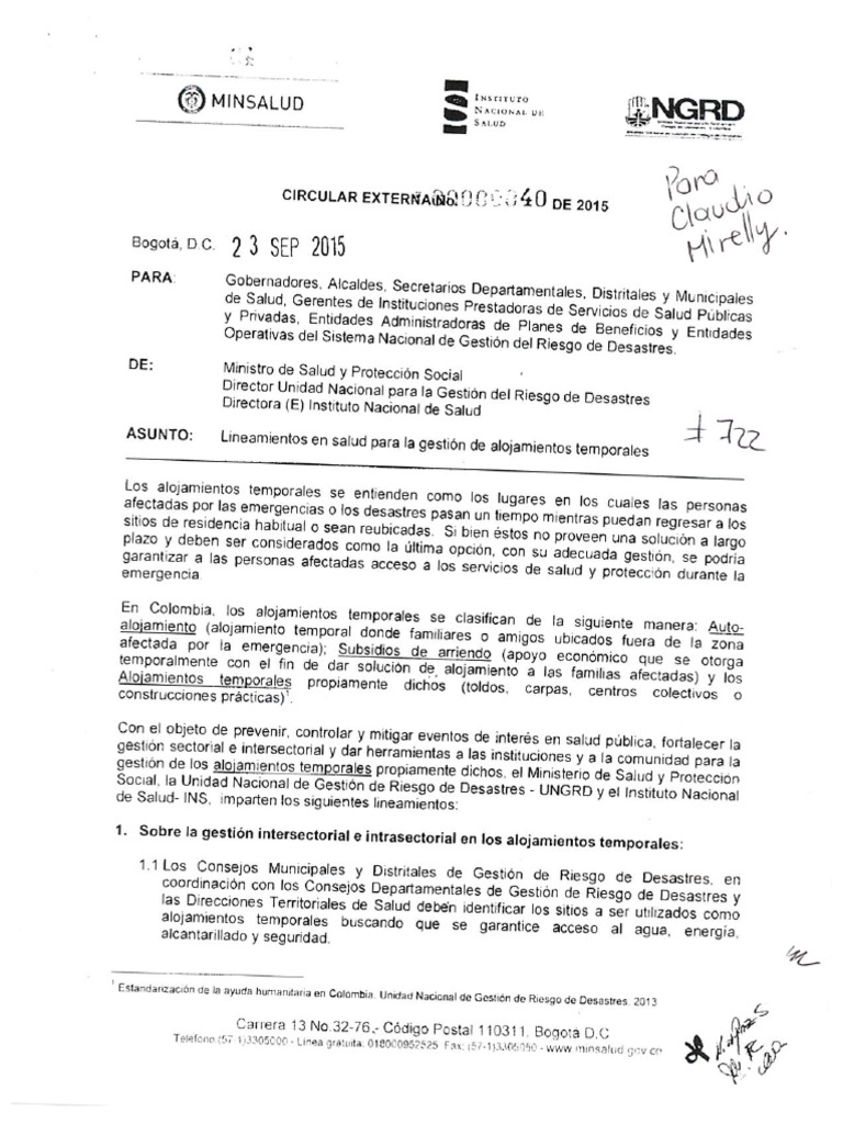 Circular 040 Ministerio de Salud | PDF