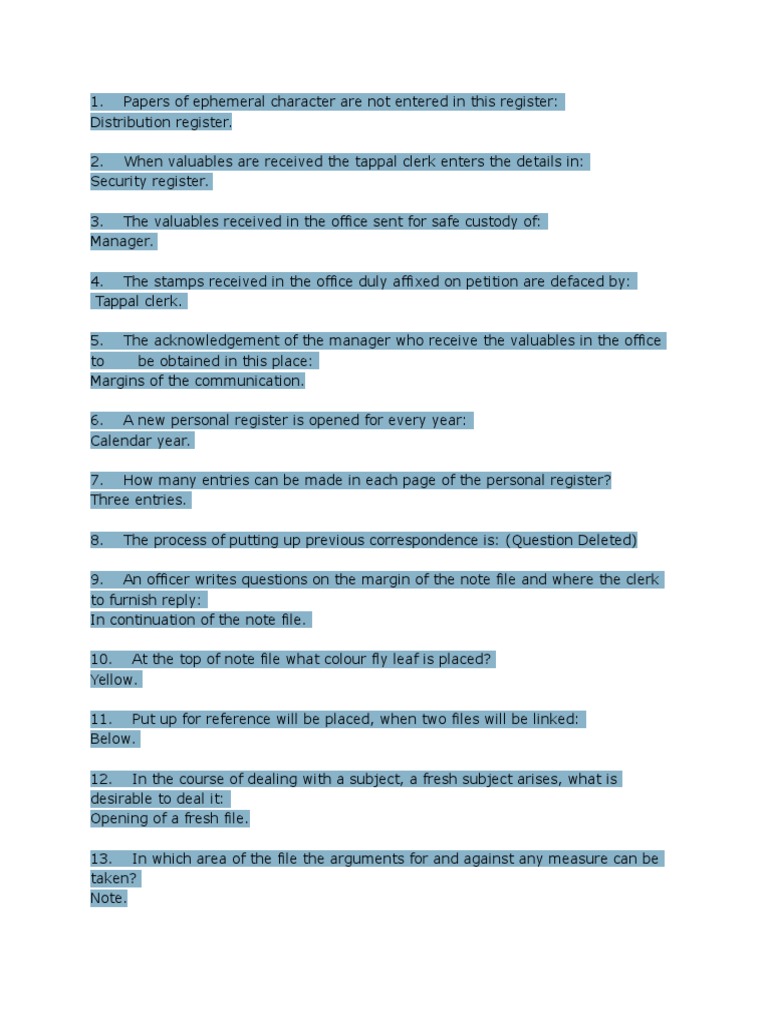 Solved MCQs of Secretariat Instructions and Office Procedures | PDF | Postage Stamp | Government ...