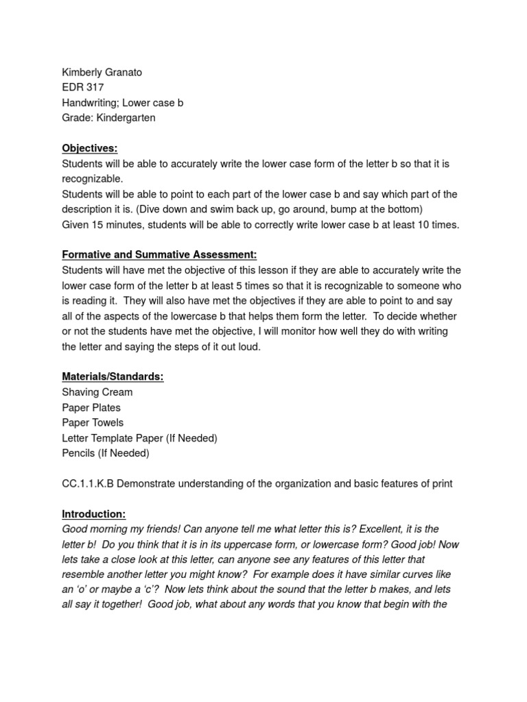 Letter B Lesson Plan | PDF | Letter Case | Educational Assessment