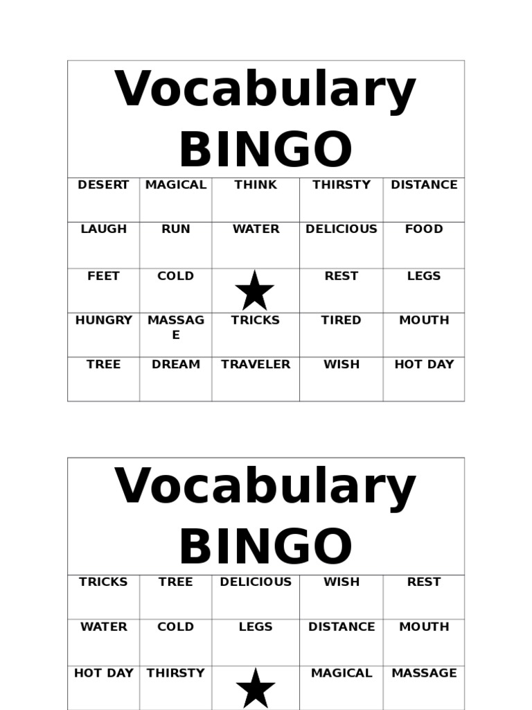 Vocabulary BINGO-Inglés-pequeños | PDF