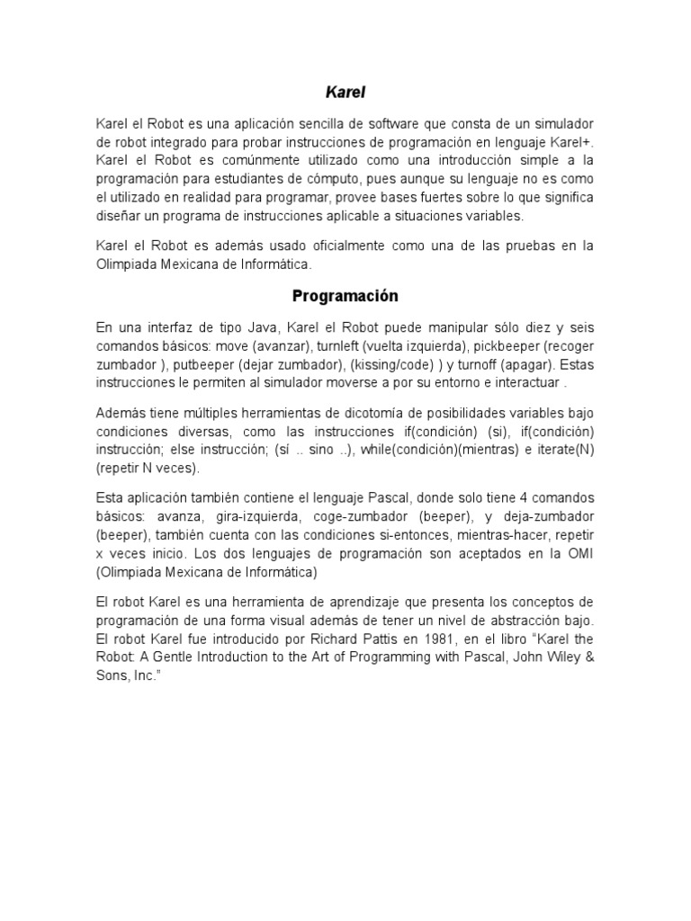 Karel El Robot | PDF | Lenguaje de programación | Programa de computadora