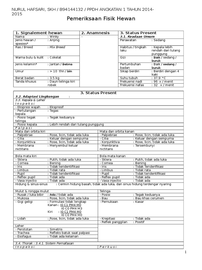 Form Pemeriksaam Fisik Hewan | PDF