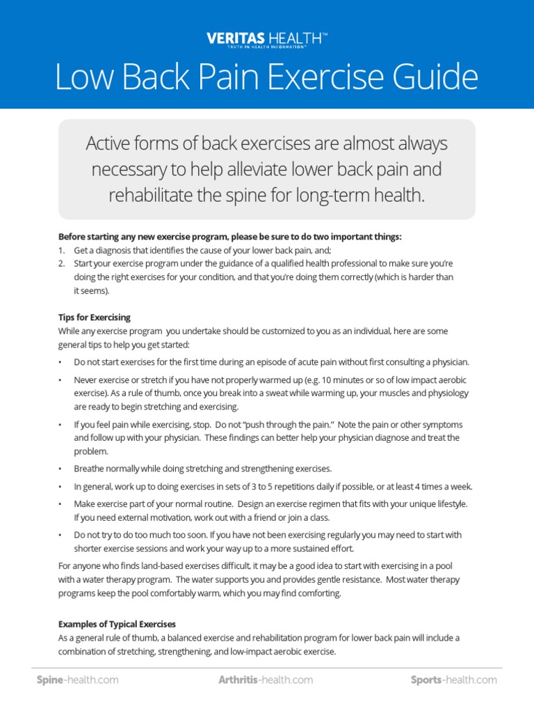Veritas Health Lower Back Exercise Guide | PDF | Back Pain | Physical ...