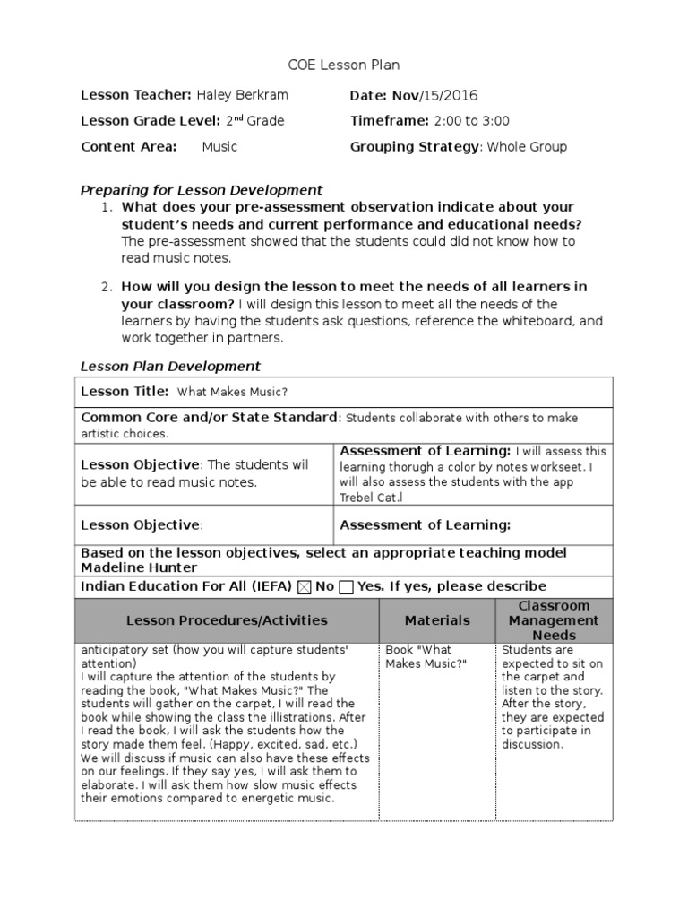 Music - Technology Lesson Plan | PDF | Lesson Plan | Quality Of Life