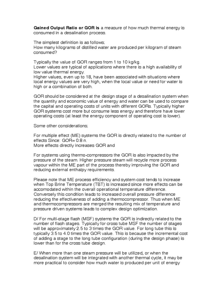 Gained Output Ratio PDF Desalination Steam