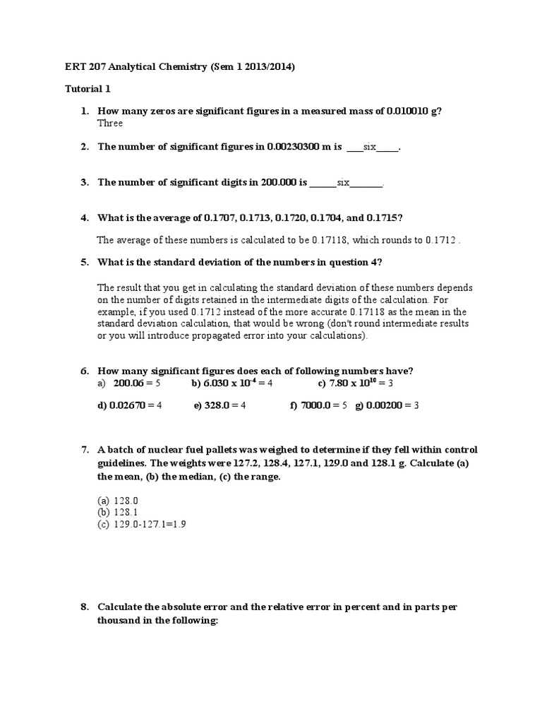 Tutorial 1 - Analytical Chemistry Answer 1 | PDF | Teaching Methods ...