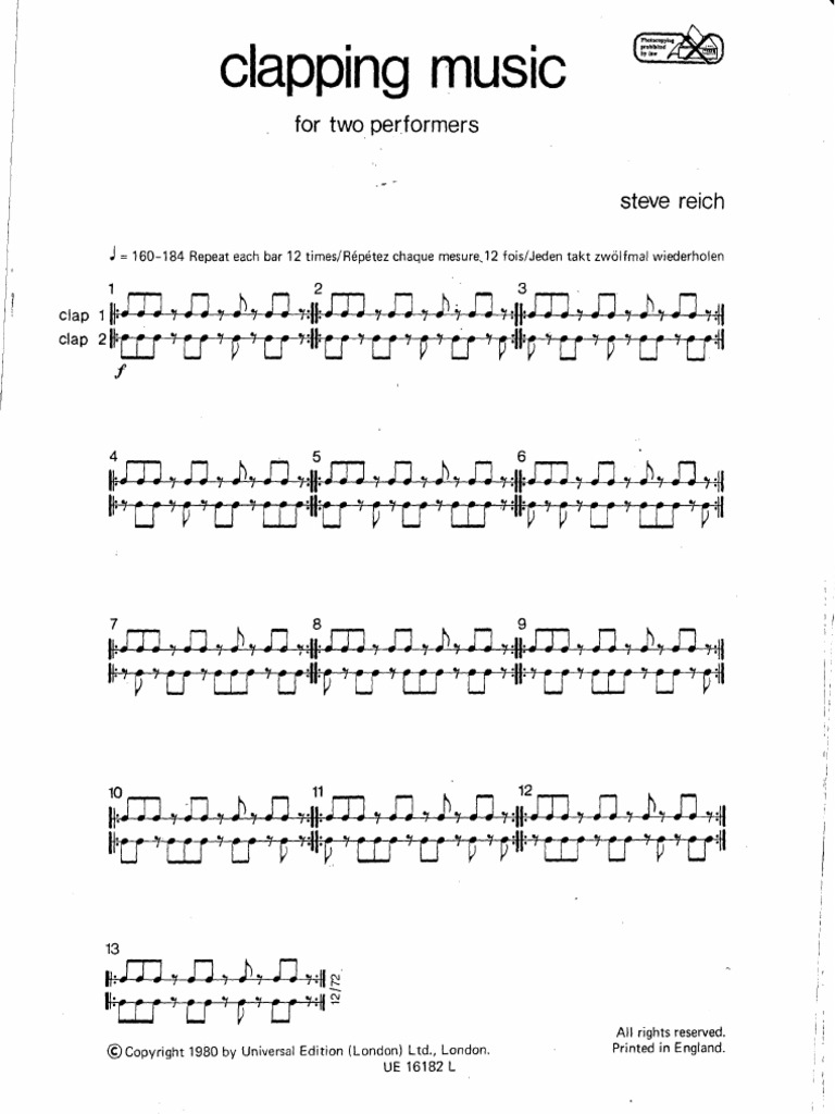 Clapping Music - Reich, Steve (Arrastrado) | PDF