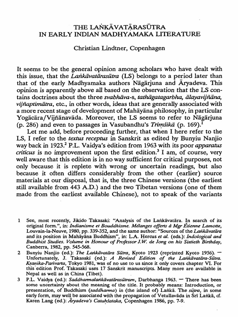 The Lankavatarasutra in Early Indian Madhyamaka Literature, Lindtner ...