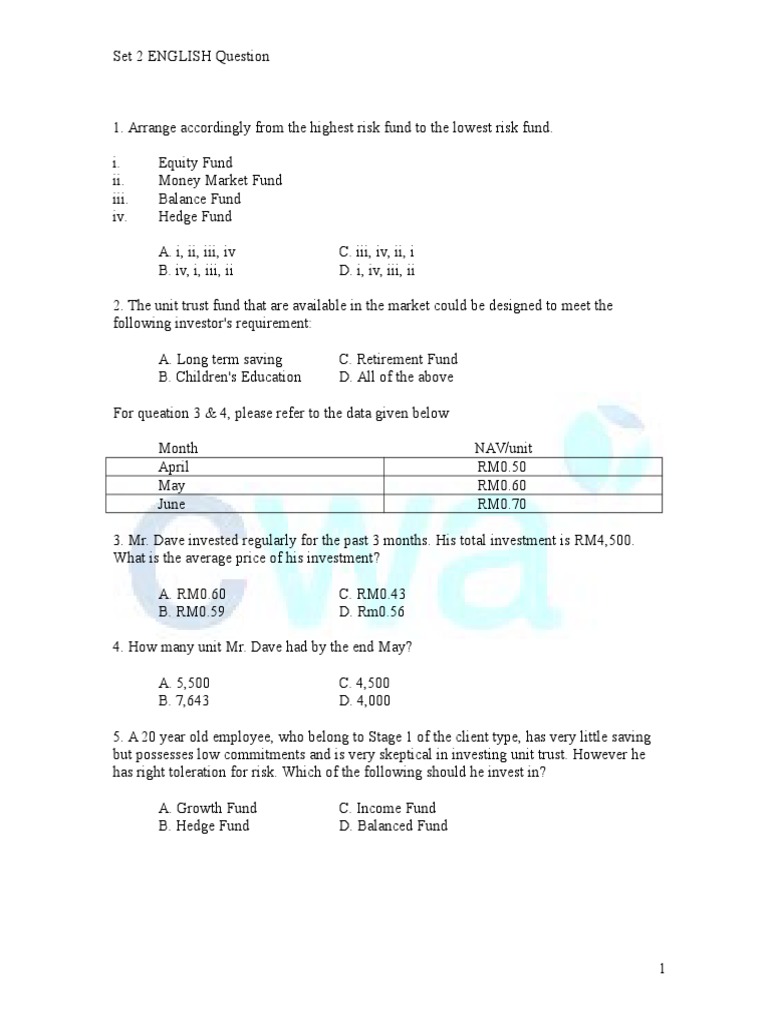 Cute Exam Paper Set 2 | PDF | Investing | Stocks