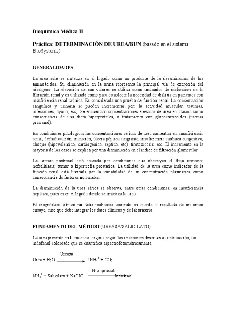 Determinacion de Urea PDF | PDF | Glucocorticoides | Riñón