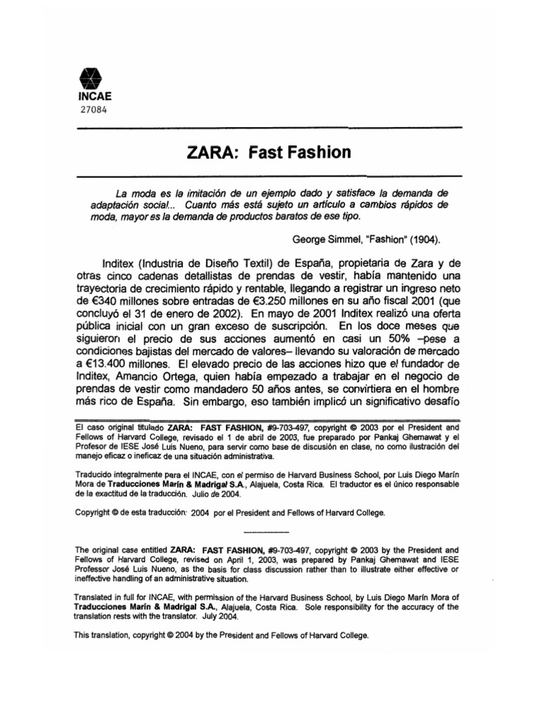 Caso Zara Fast Fashion PDF | PDF
