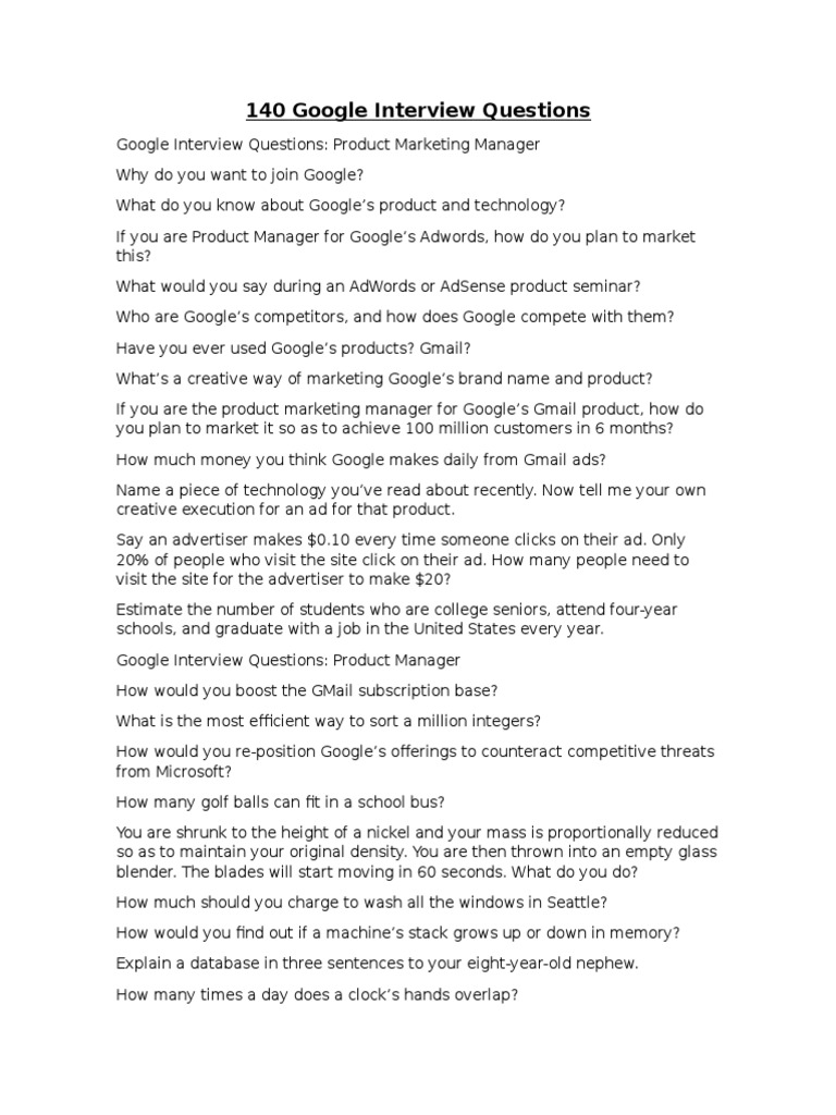 140 Google Interview Questions | PDF | String (Computer Science) | Time ...
