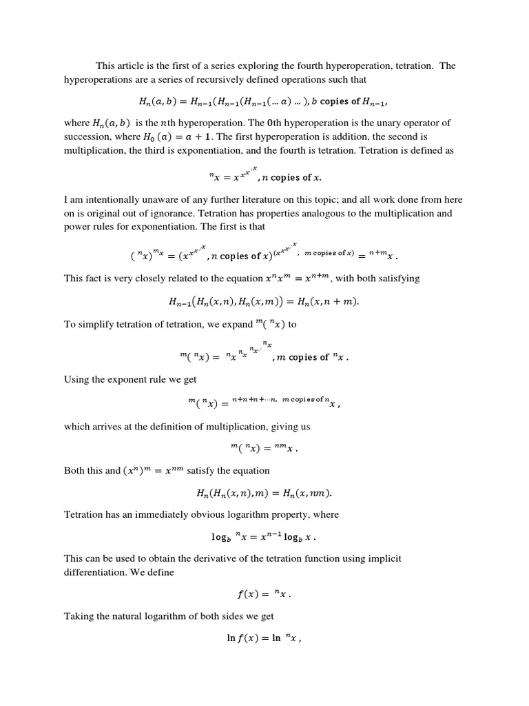 Exploring Tetration: The Fourth Hyperoperation | PDF | Teaching Methods & Materials