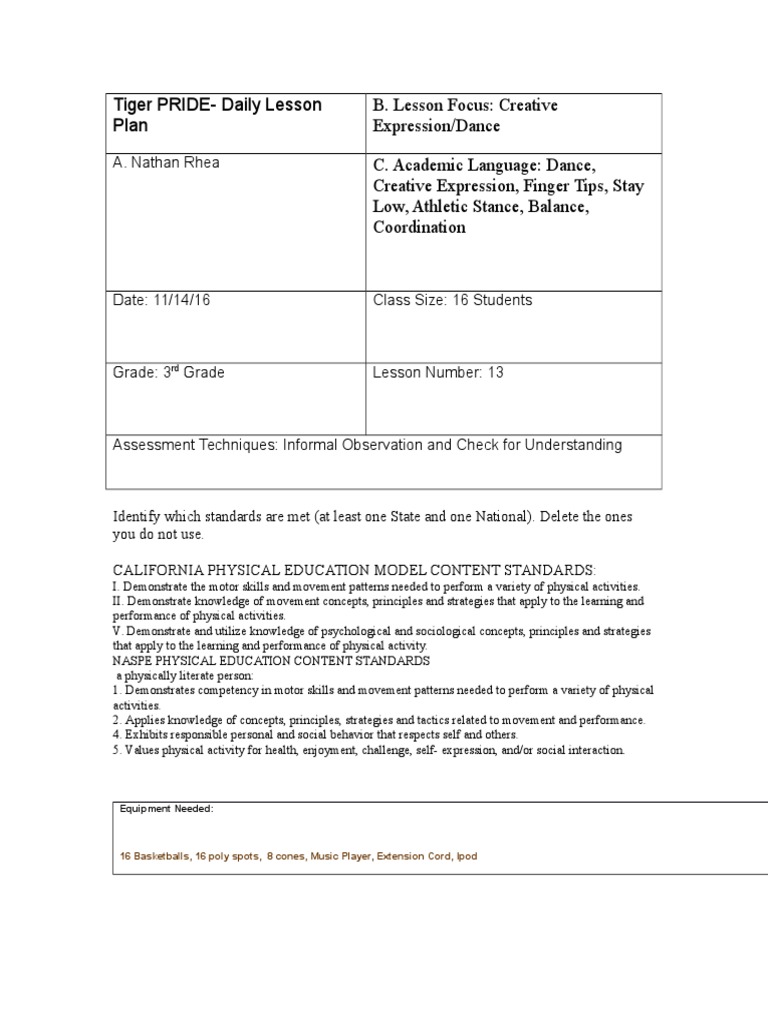 3rd Grade Dance Lesson Plan | PDF
