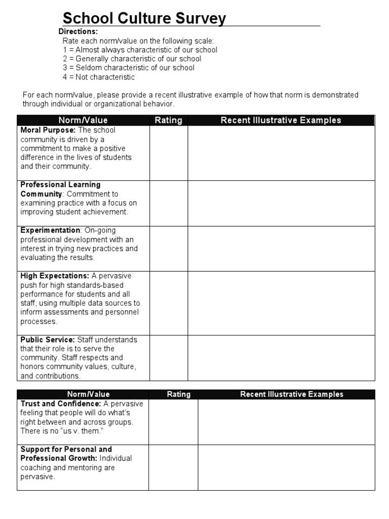 School Culture Survey | PDF | Community | Norm (Social)