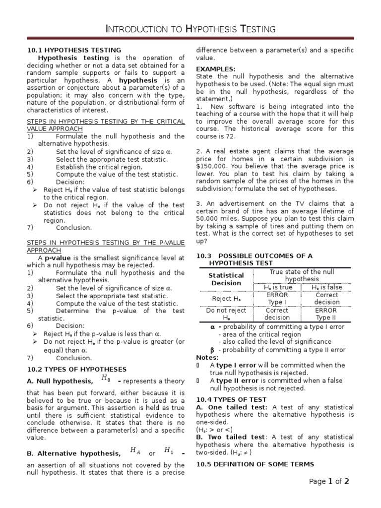 10.introduction To Hypothesis Testing | PDF | Statistical Hypothesis ...