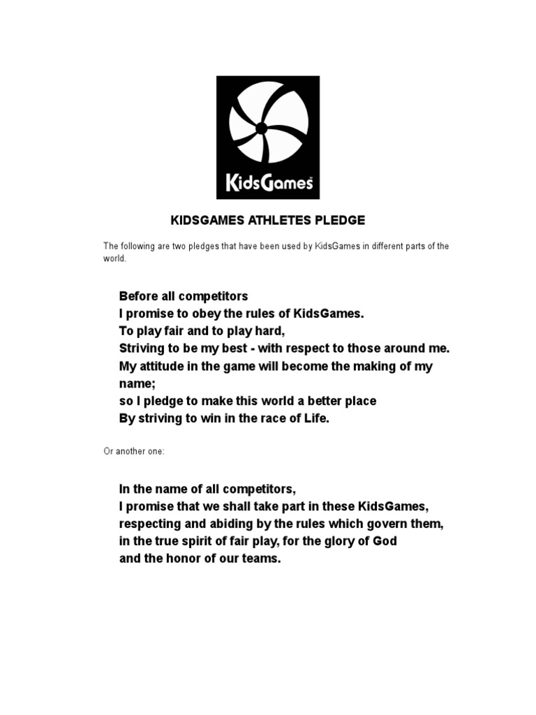 The Following Are Two Pledges That Have Been Used by Kidsgames in ...