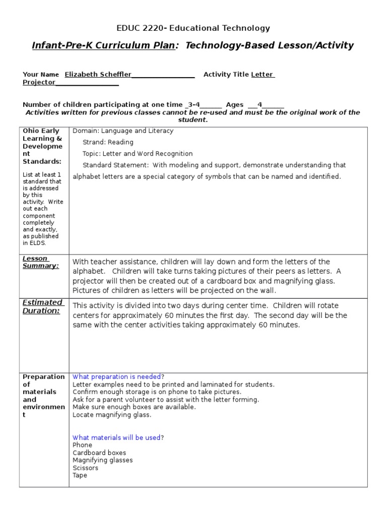 Ed Tech ECDE Activity Plan | PDF | Educational Technology | Linguistics