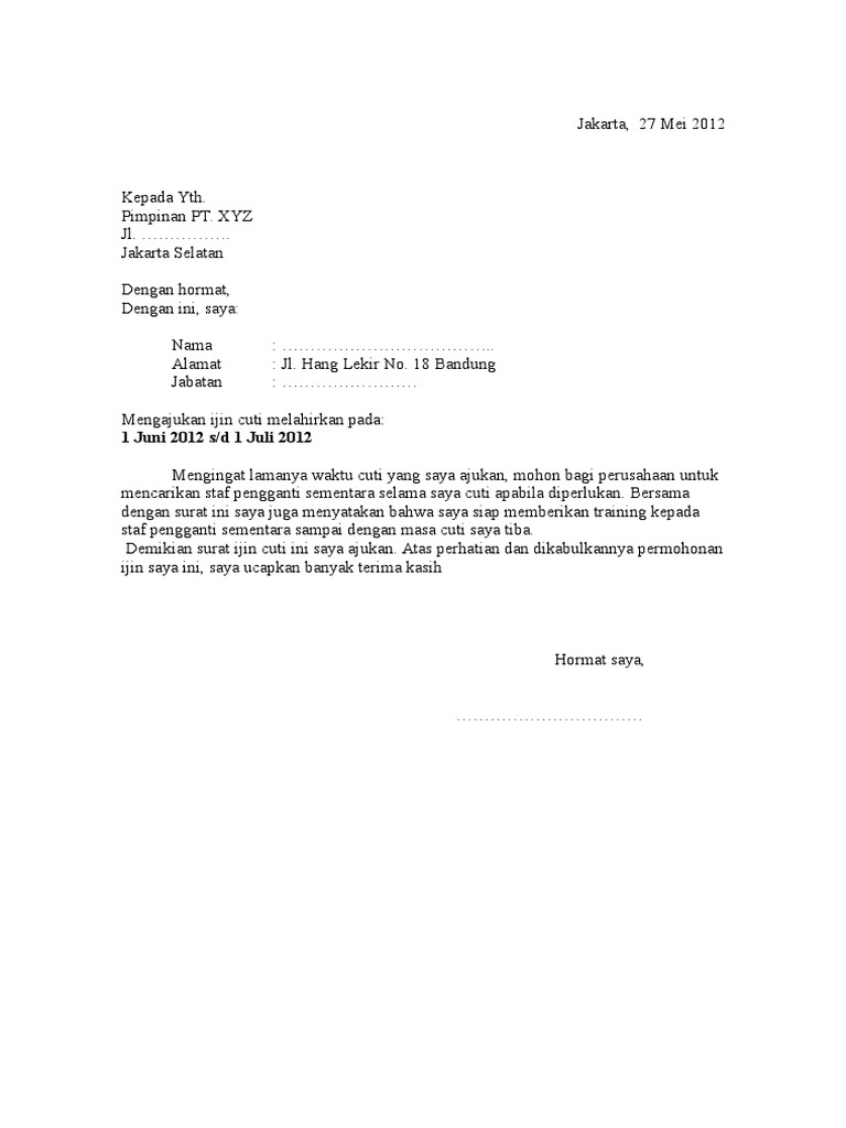 Surat Izin Cuti Melahirkan | PDF