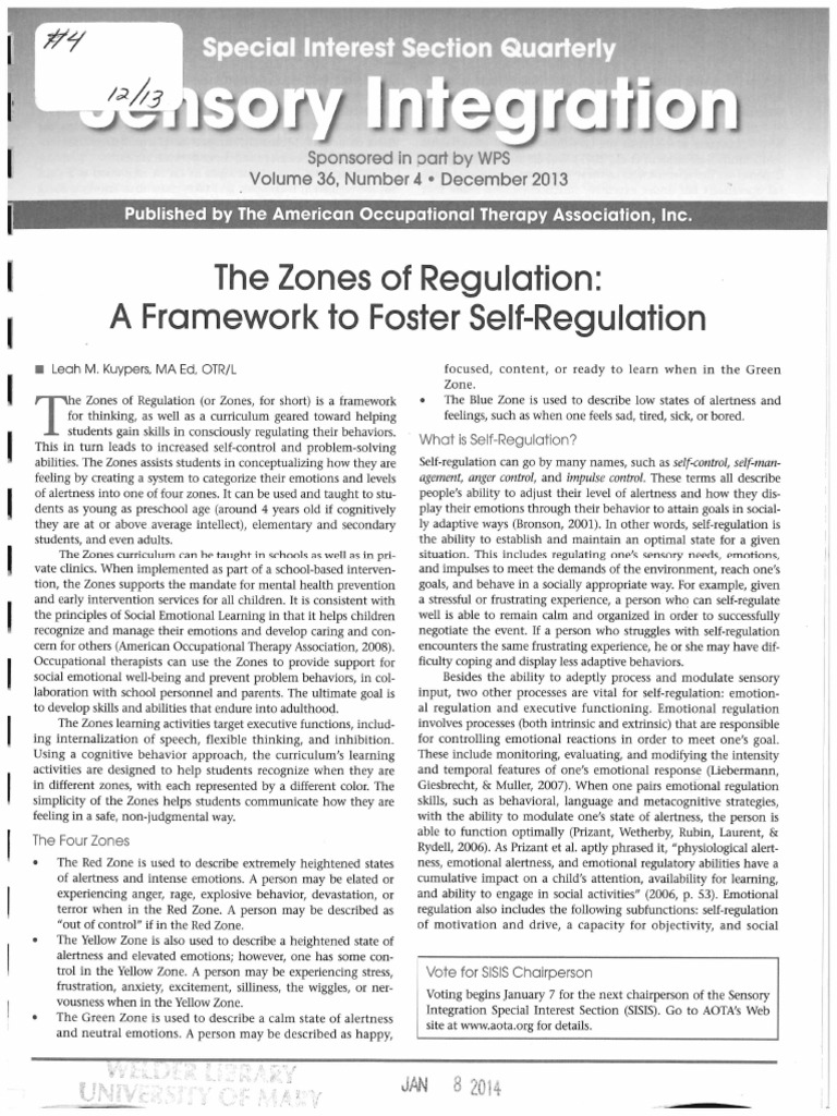 The Zones of Regulation A Framework To Foster Self-Regulation | PDF