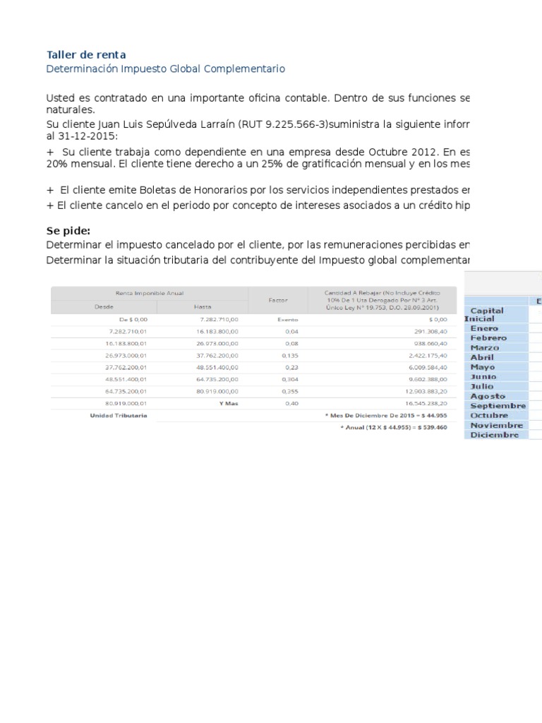 Ejercicio Impuesto Global Complementario Chile | PDF | Depreciación | Impuestos