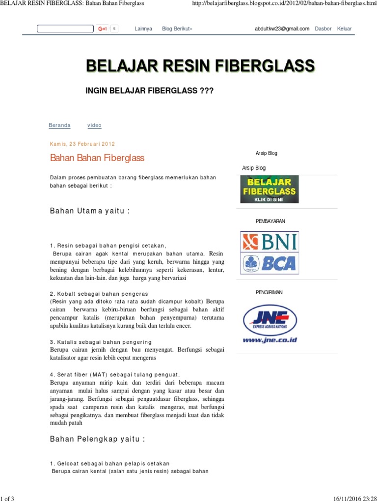 Belajar Resin Fiberglass - Bahan Bahan Fiberglass | PDF