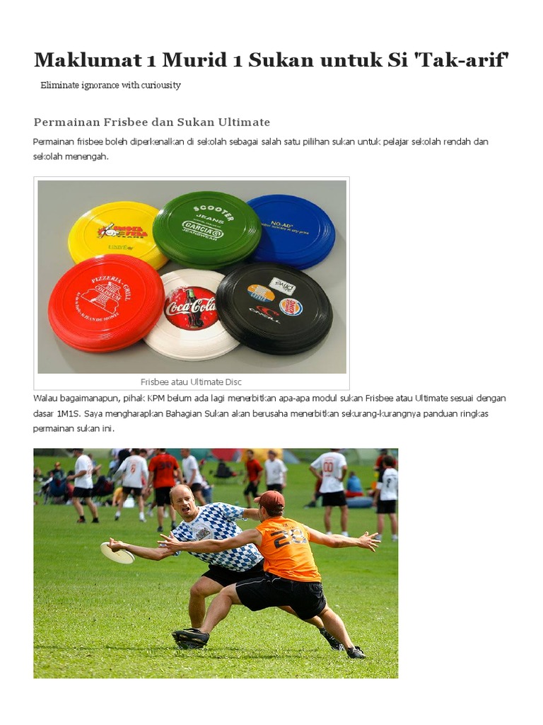 Permainan Frisbee Dan Sukan Ultimate - Maklumat 1 Murid 1 Sukan Untuk ...
