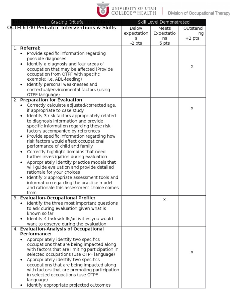 Pediatric OT Case Study Rubric | PDF | Rubric (Academic) | Occupational ...