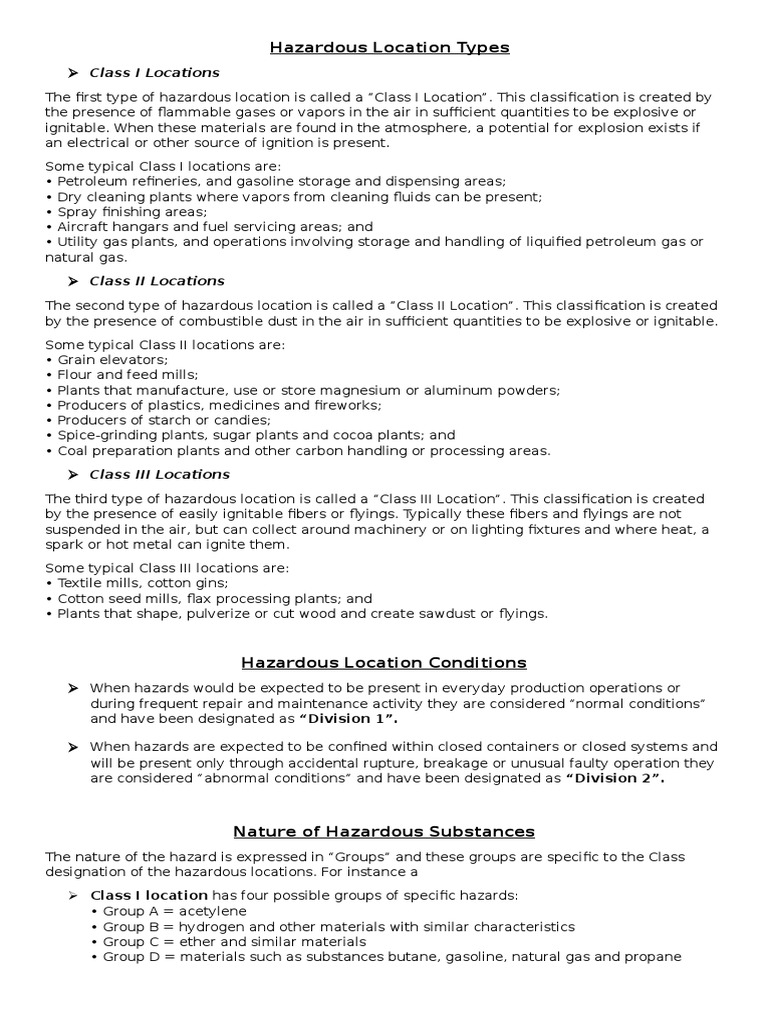 Hazardous Location Types: Class I Locations | PDF | Explosive Material ...