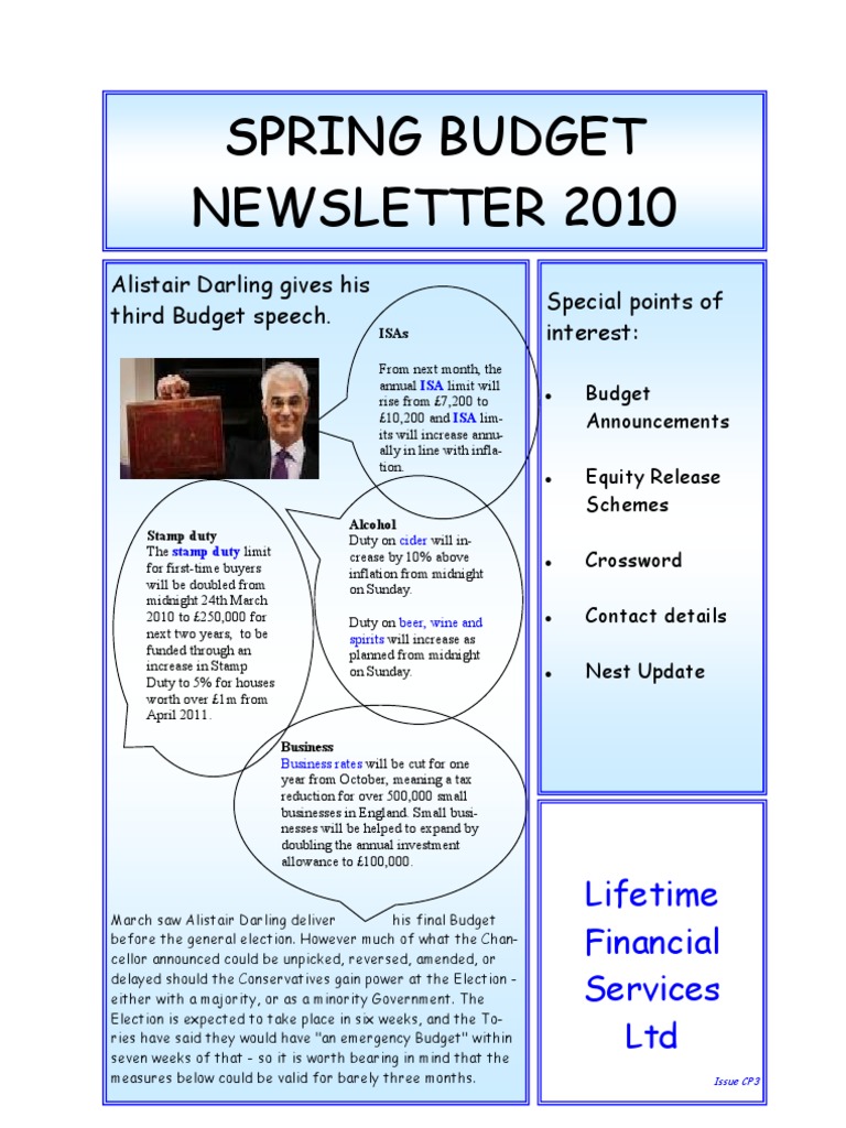 Spring Budget Newsletter Mar 2010 Issue CP3 | PDF | Mortgage Loan | Loans