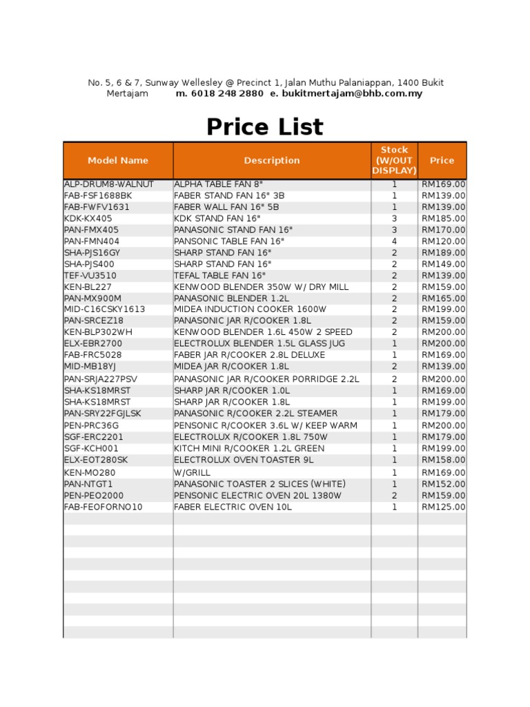 Price List: Ban Hin Bee SDN BHD (26223-D) | PDF