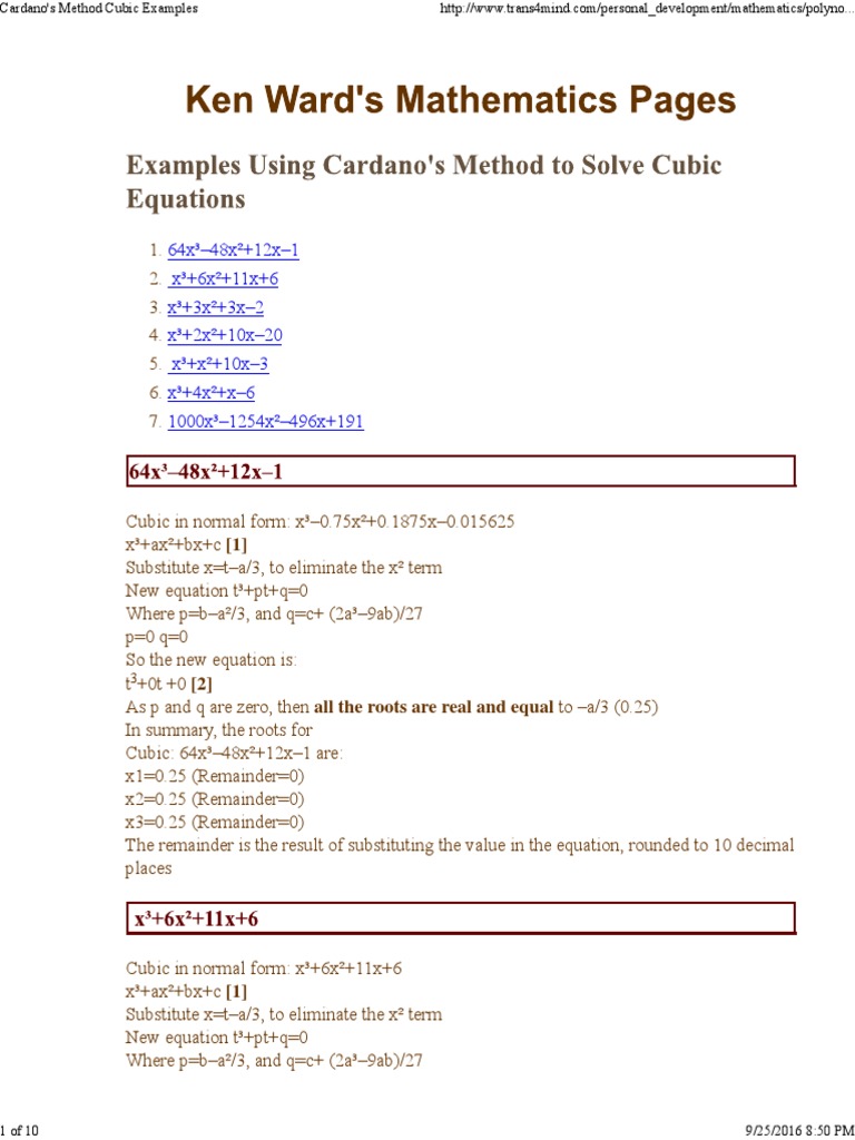 Cardano's Method Cubic Examples | Trigonometric Functions | Sine