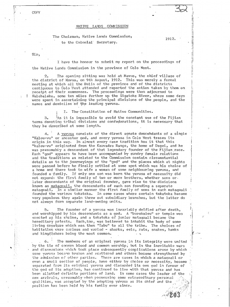 Native Lands Commission Report 1912 in Colo West Province | PDF