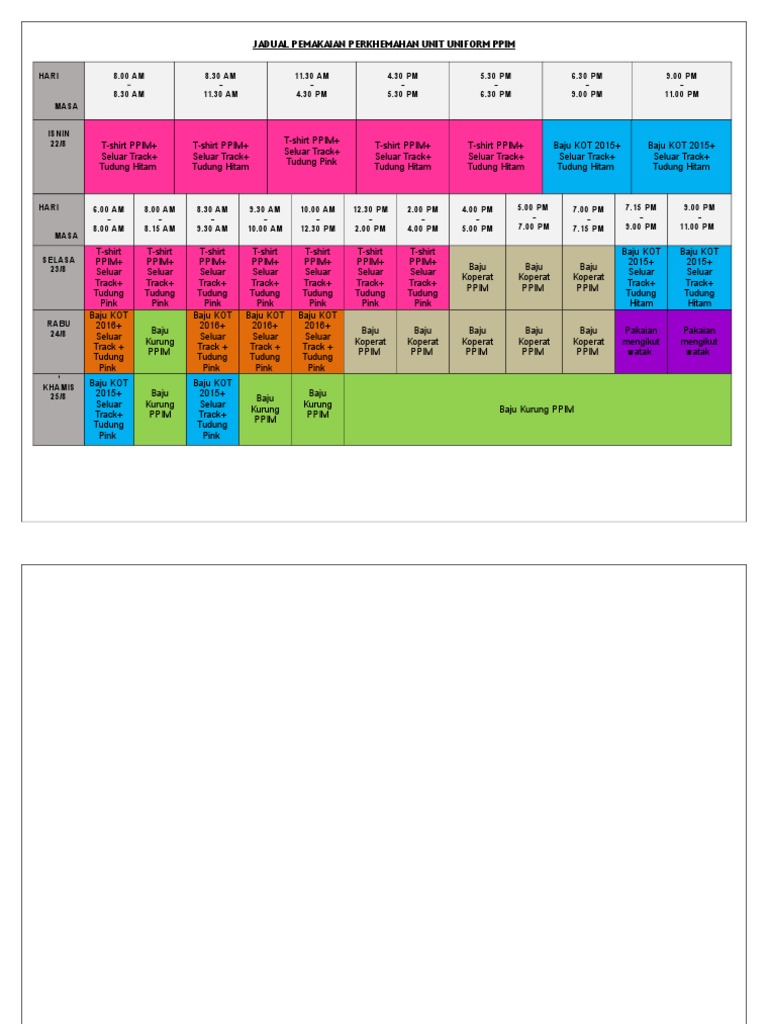 Jadual Pemakaian Perkhemahan Unit Uniform Ppim-Simple | PDF