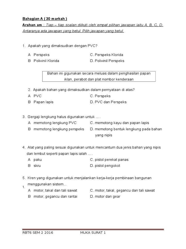 Soal Jawab RBT6 SEM 2 2016 | PDF | Teknologi & Rekayasa