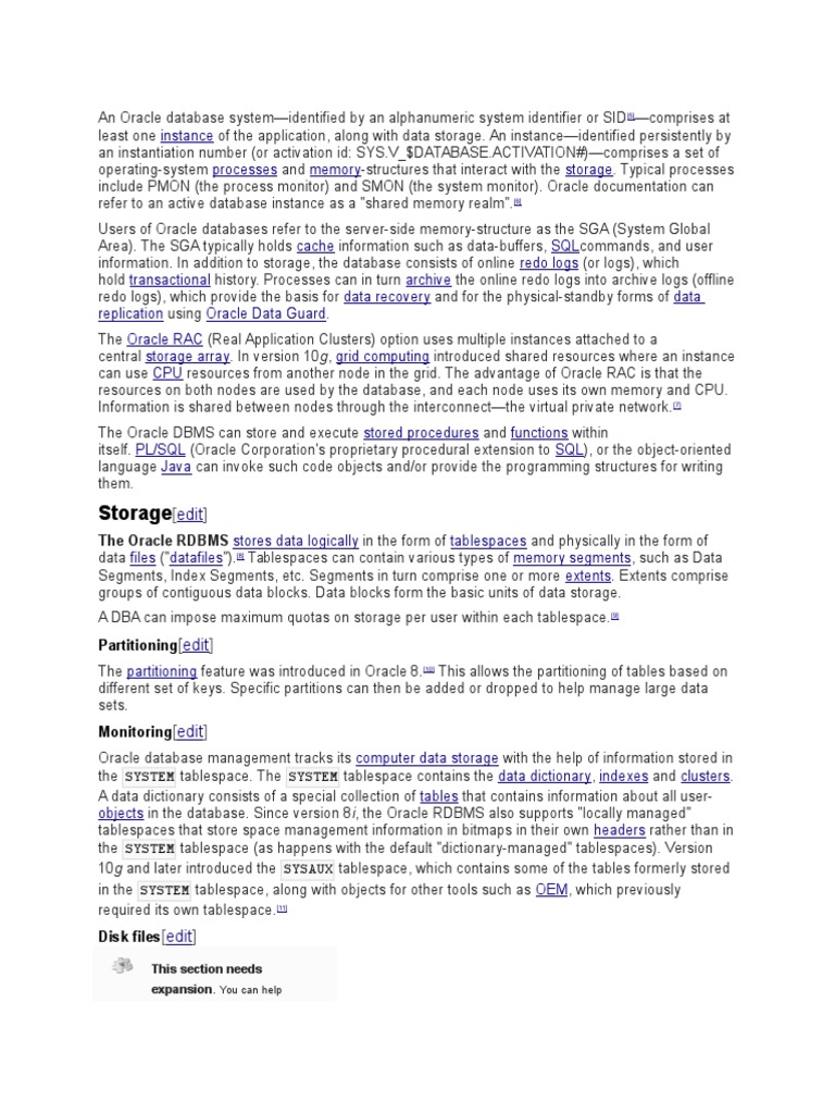 Storage: The Oracle RDBMS | PDF | Databases | Data