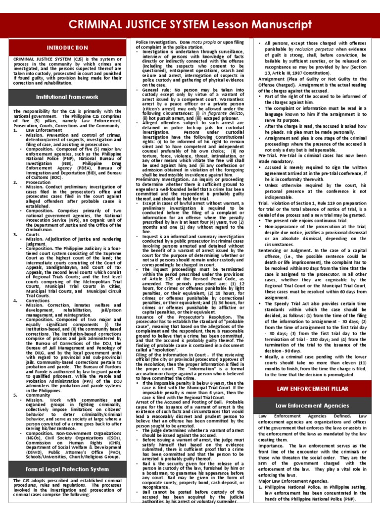 Philippine Criminal Justice System | PDF | Prosecutor | Search And Seizure
