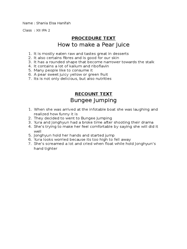 How To Make A Pear Juice: Procedure Text | PDF