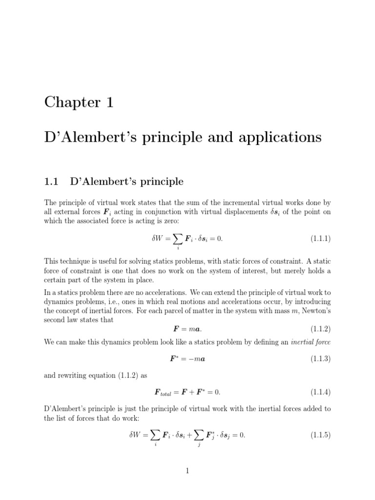 D'Alembert's Principle Explained | PDF | Friction | Force