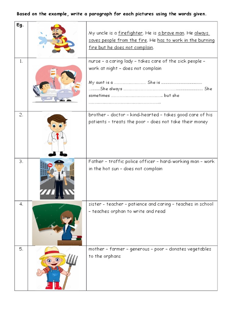 Based On The Example, Write A Paragraph For Each Pictures Using The ...