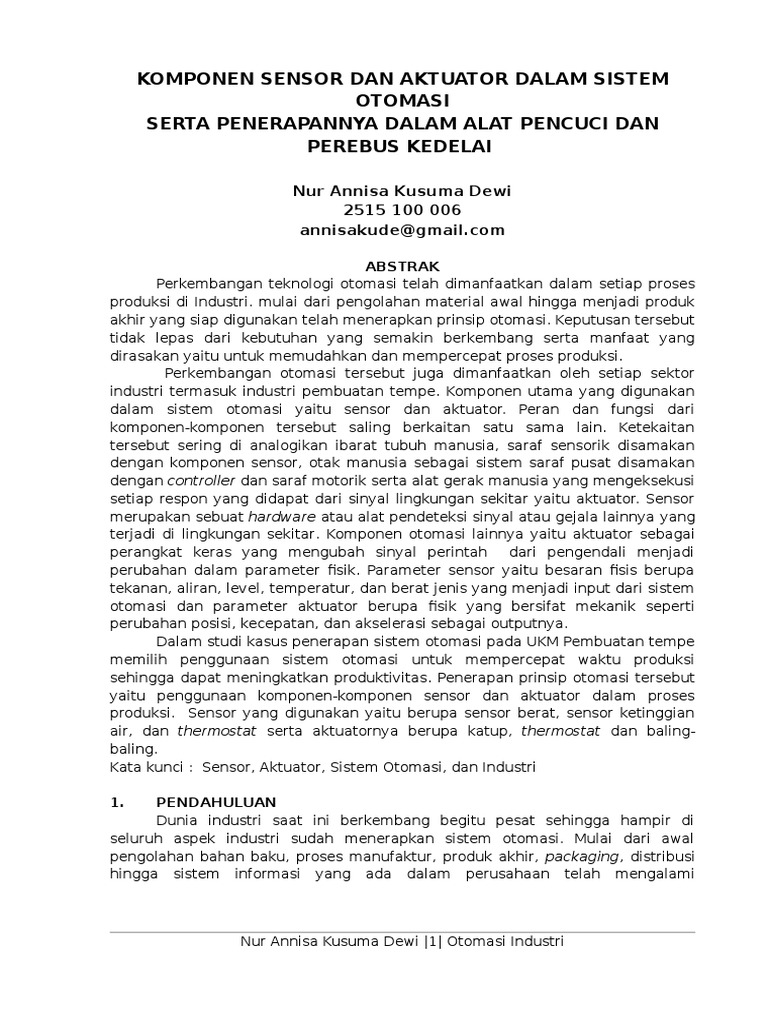 Komponen Sensor Dan Aktuator Dalam Sistem Otomasi | PDF