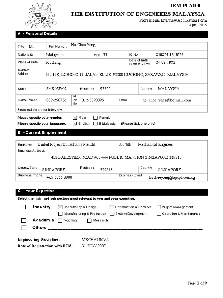 IEM PI Form A100 - Application Form - Report | Cheque | Technology ...