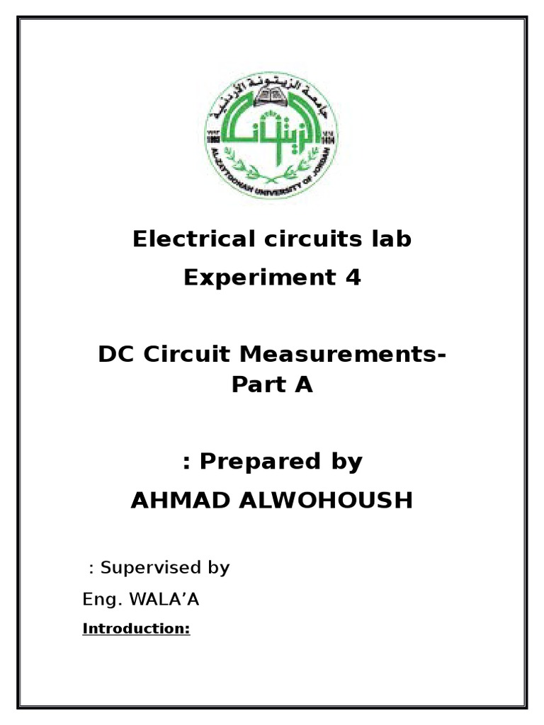 Electrical Circuits Lab Experiment 4 DC Circuit Measurements-Part A ...