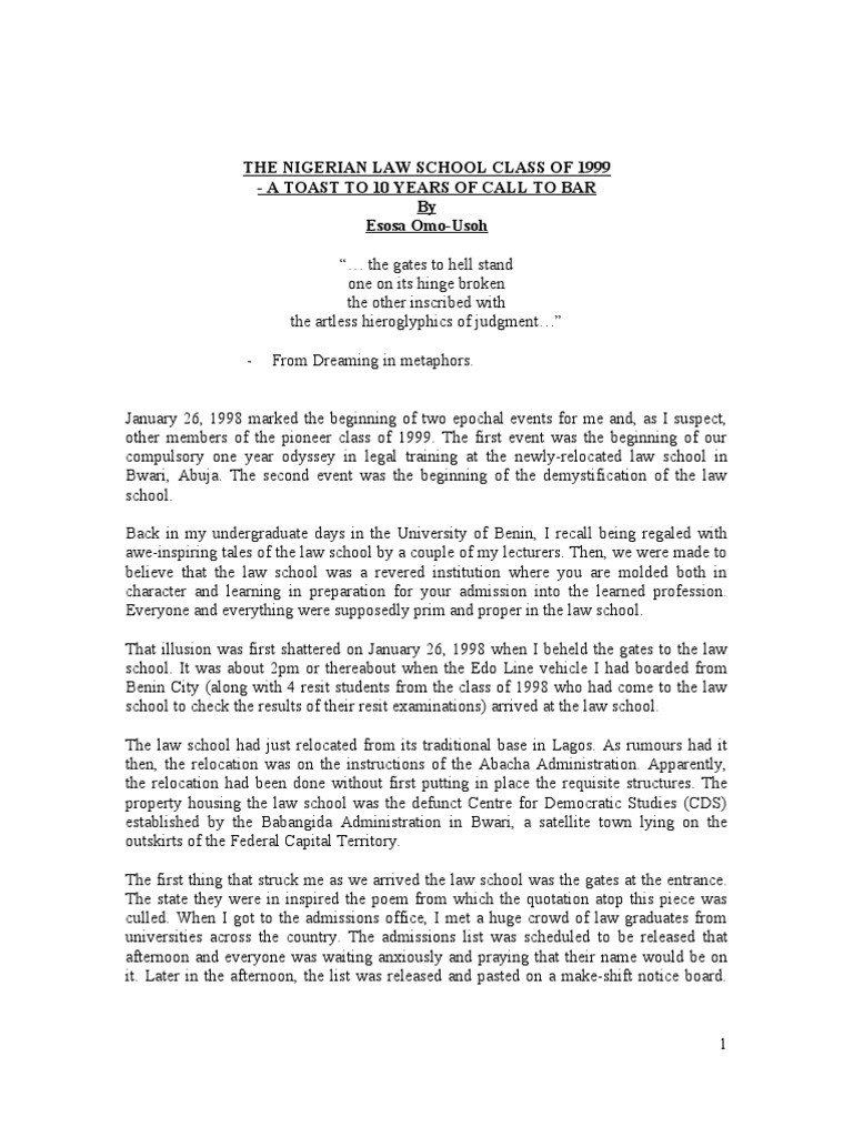 The Nigerian Law School Class of 1999 | PDF | Schools