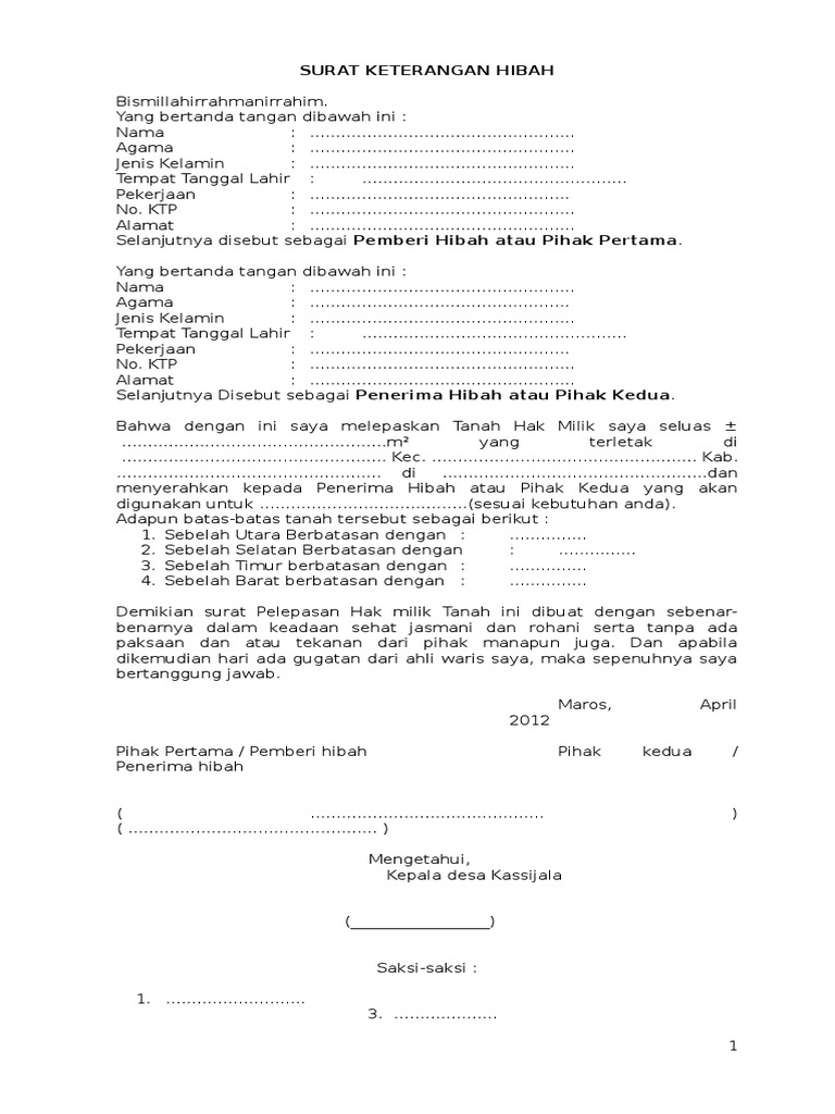 Contoh Format Surat Hibah | PDF