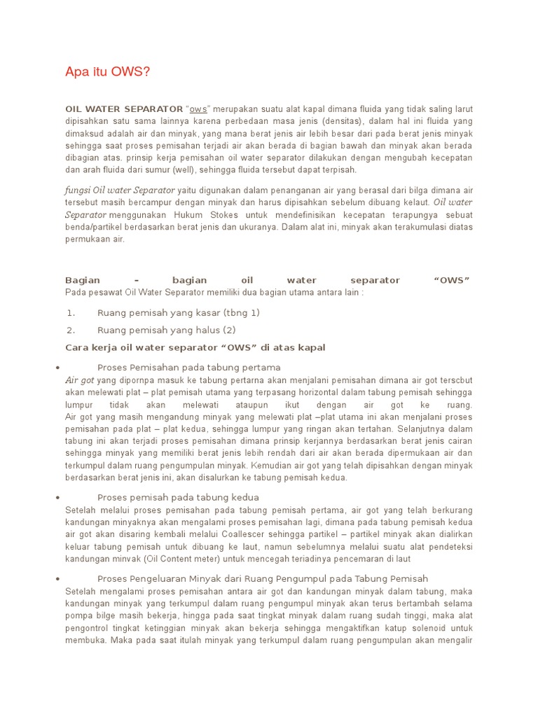 Fungsi dan Cara Kerja OWS di Kapal | PDF