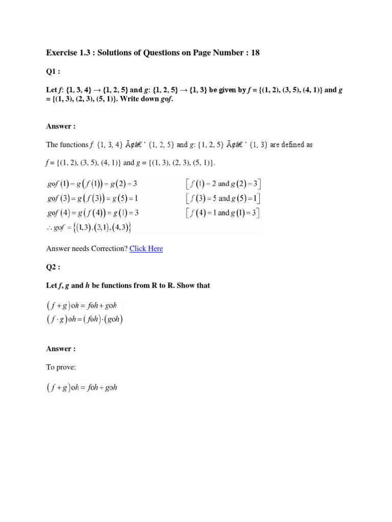 Exercise 13 Relation And Functions Pdf Function Mathematics Mathematical Logic