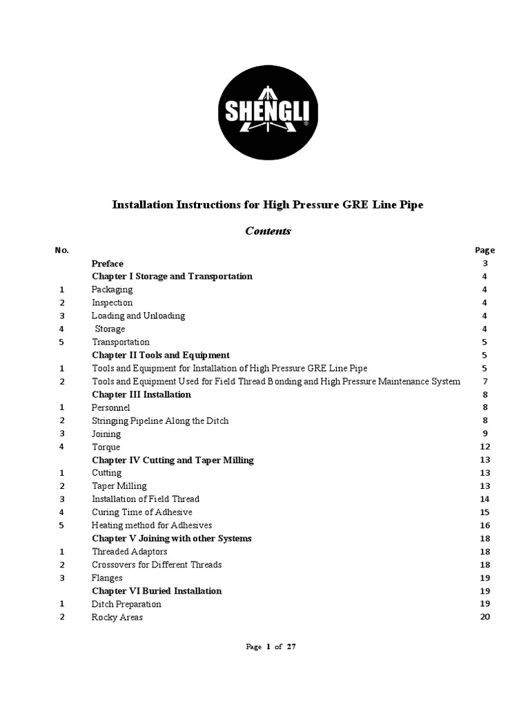 Installation Instructions For High Pressure GRE Line Pipe | PDF