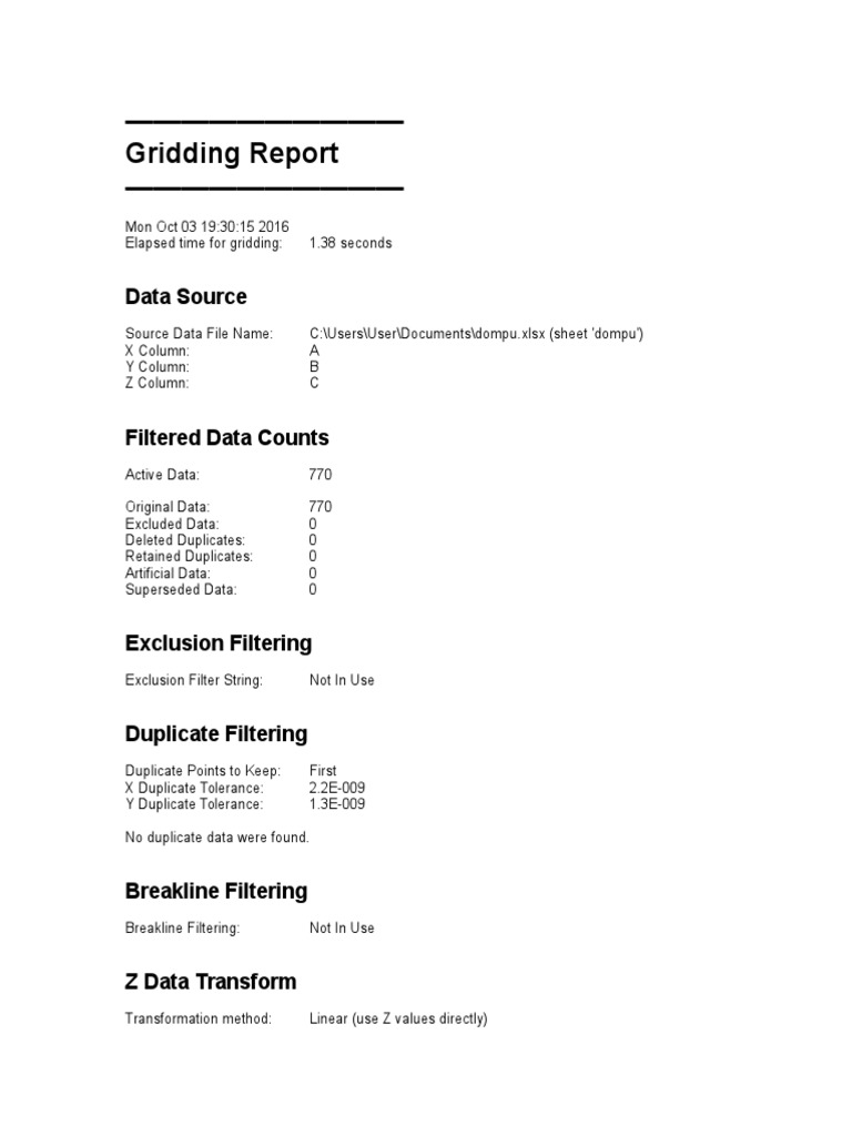 Gridding Report - : Data Source | PDF | Mean | Median