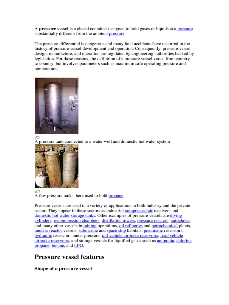 A Pressure Vessel Is A Closed Container Designed To Hold Gases or ...